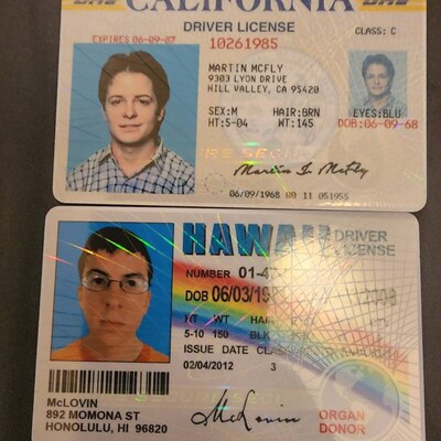 Marty Mcfly ID CARD Back to the Future Michael J Fox License Prop Mc ...