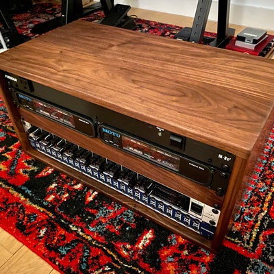 2U Rack WHITE Color Desktop Rack Walnut Wood Metal Studio Rack ...