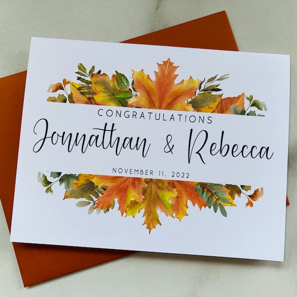 Personalized Fall Wedding Card, Autumn Wedding Day Card, Wedding Day ...