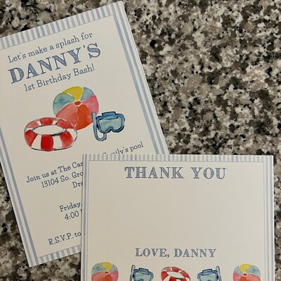 Printable Boy Pool Party Thank You Notes, Boy Pool Party Supplies, Kids ...