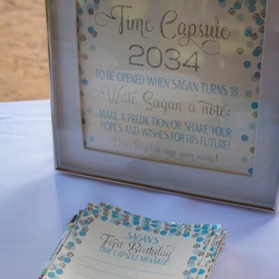 Time Capsule First Birthday Boy Blue and Silver 1st Birthday Time ...
