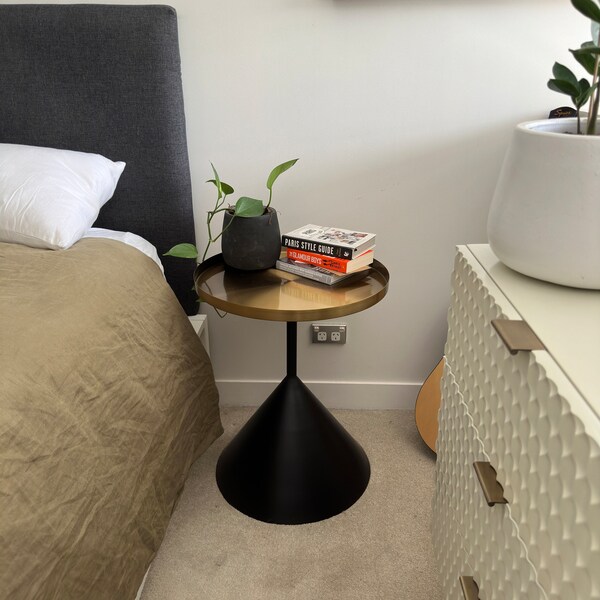 Lloyd Round Tray Top Coffee Table Brushed Gold Black Metal Cone Base ...