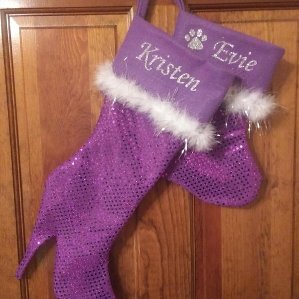 Gold High Heel Christmas Stocking Personalized With Name and With Fur ...