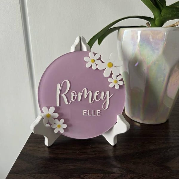 Bow Baby Name Plaque, Boho Baby Birth Announcement, Acrylic Name Plaque ...