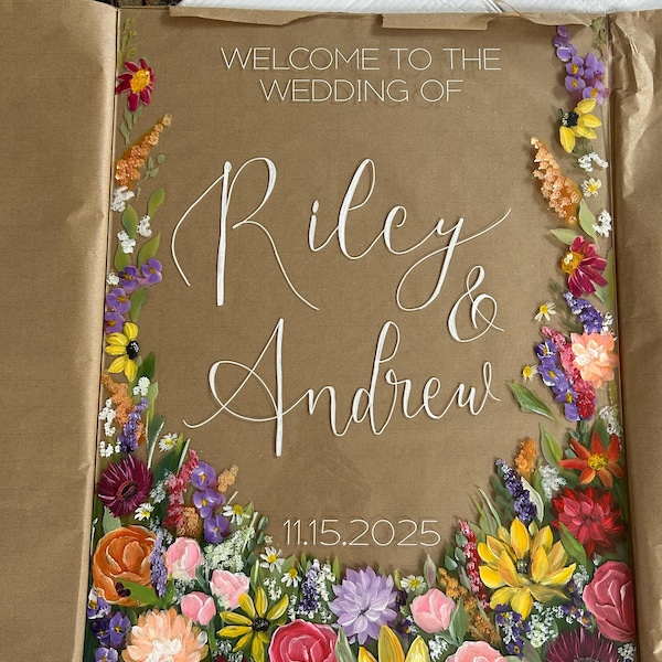 Hand-painted Floral Wedding Sign - Etsy