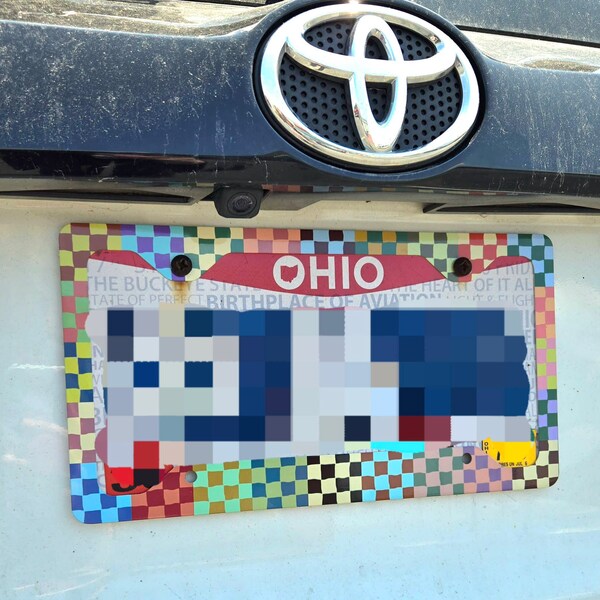 Multicolored Checkered License Plate Frame - Colorful Checkerboard ...