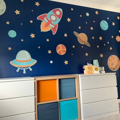Planets Rocket Stars Set Printed Matte Removable Vinyl Wall Decals ...