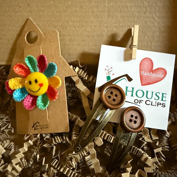 Grandad's Missing Button Hair Clips X2 / Button Hair Clips / Vintage ...