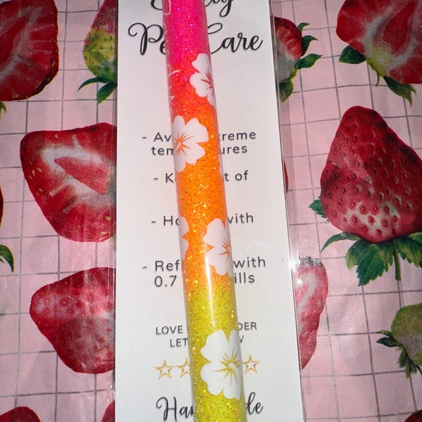 Hibiscus Flower Sunset Theme Pen, Personalized Glitter Pens, Glitter ...