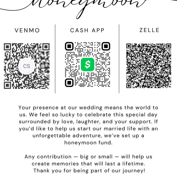 Honeymoon Fund QR Code Sign | Minimalist Wedding Cash Gift Sign ...