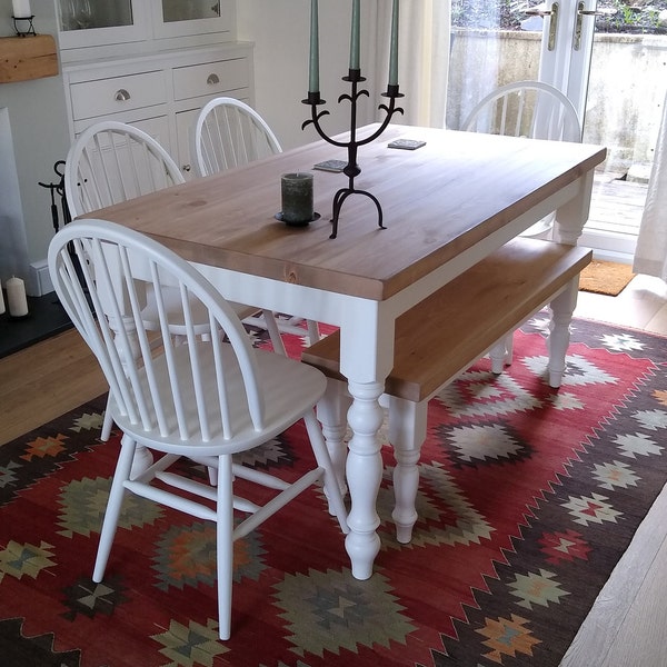 5ft Farmhouse Dining Table Set. Rustic Table With Bench and 4 Chairs ...