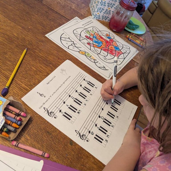 Color by Piano Note: Naming White Keys Beginning Music Worksheets ...