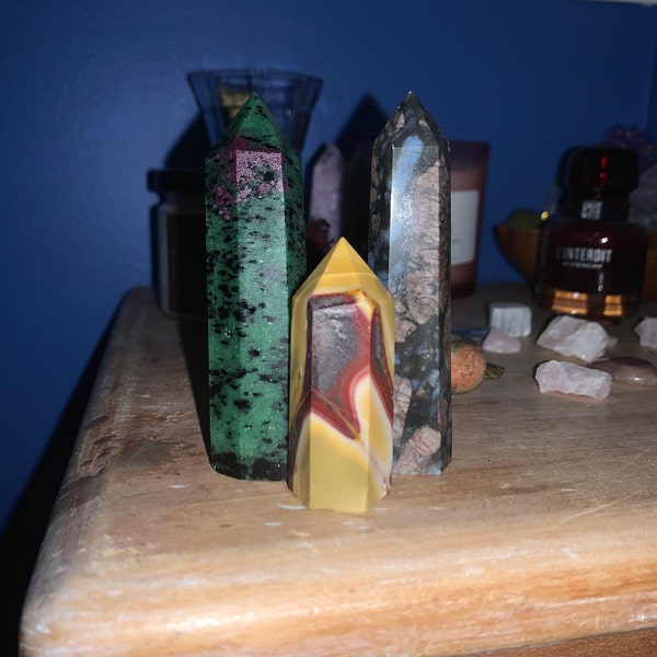 Ruby Zoisite Tower, Polished Ruby Zoisite Point, Anyolite Self-standing Tower, Crystal Healing ...