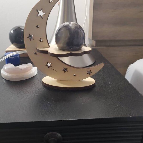 Large Moon Sphere Stands, Crescent Moon Sphere Stand, Wood Sphere ...