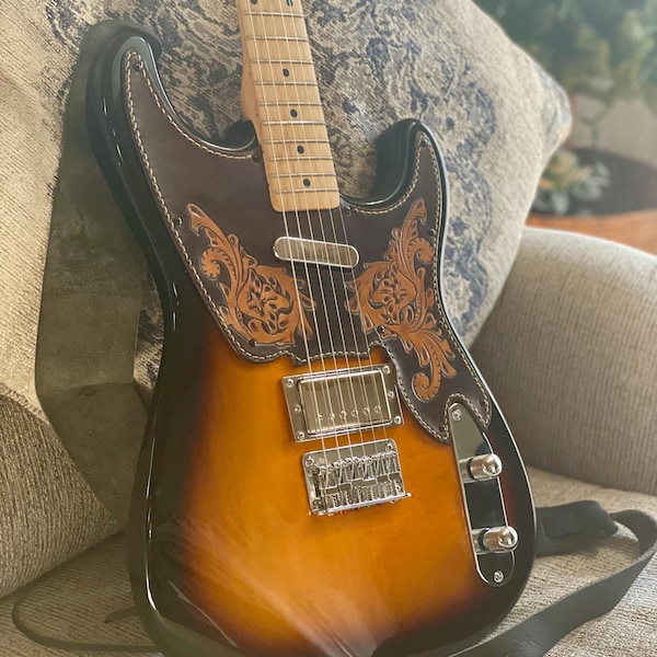Custom Tooled Leather Oak Leaf Pickguard Fits Fender Telecaster Tele ...