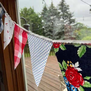 Blue Gingham Party Banner, Bunting, Pennant Flags, Vintage Style ...