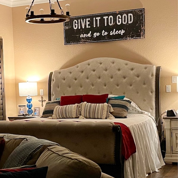 Give It to God and Go to Sleep Sign | Bedroom Decor Religious Sign ...