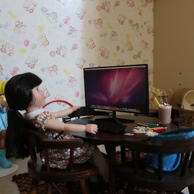 1:4 Dollhouse Monitor With Mouse and Keyboard, Miniature Computer ...