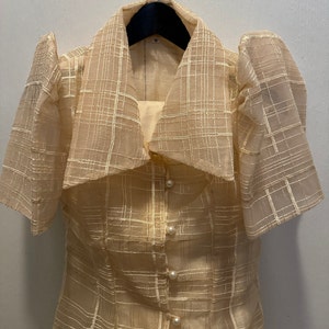 Modern Filipiniana Gown With Slit Duchess Fabric Beige, Black and White ...