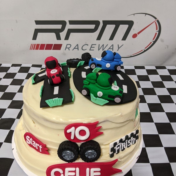 Race Car Cake Decorations, Fondant Race Cars and Race Track, Number ...