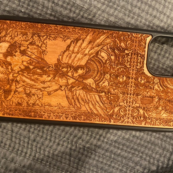 Saint Michael Archangel Fighting Demon Wood Phone Case – Laser Engraved ...