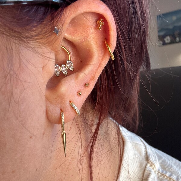 Sapphire Tiny Dangle Rook Hoop Earring • Gemstone Helix Hoop • Rook ...