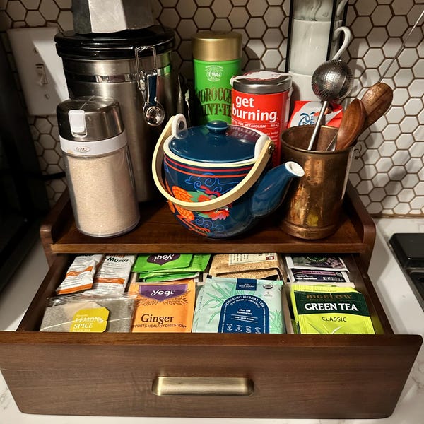 Custom Engraved Office Tea Station With Tea Bag Drawer Solid Wood Tea ...