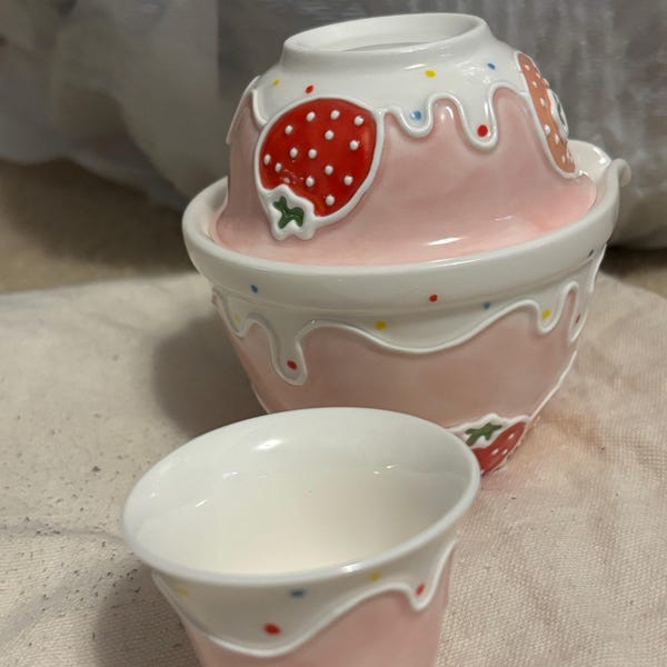 Strawberry Gaiwan Set, Handmade Tea Drinker Gifts, Handpainted ...