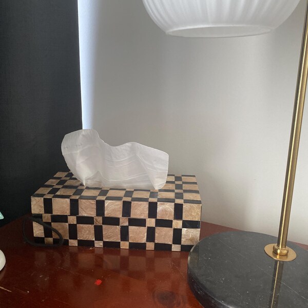 Silver/ White Rectangular Tissue Box Cover, Sea Shell Tissue Holder ...