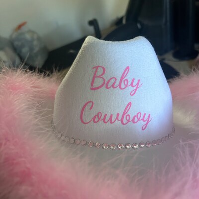 Pink Cowboy Hat With Rhinestone Fringe and Rhinestone Hat Band, Bridal ...