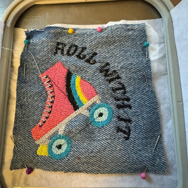 Roll With It Embroidery Design, Roller Skate Embroidery Design, Retro ...