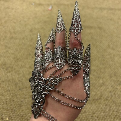 Black Hand Armor mahafsoun Metal Glove With Claw Rings Gift for Goth ...
