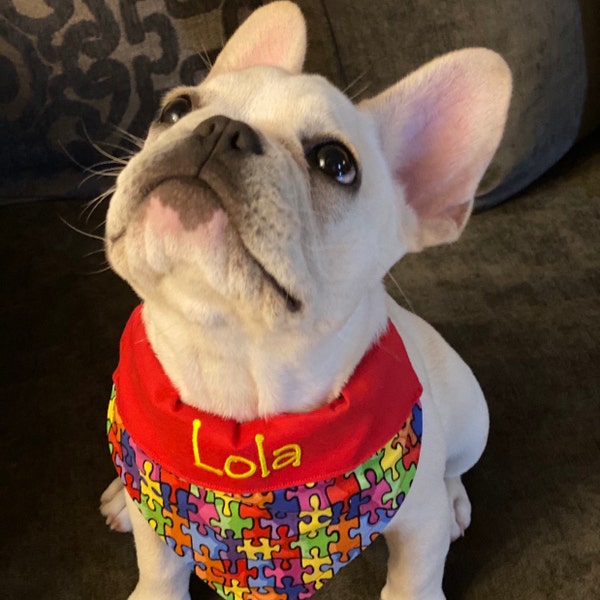 Personalized Autism Awareness Bandana, Puzzle Dog Collar Scarf, Pet ...