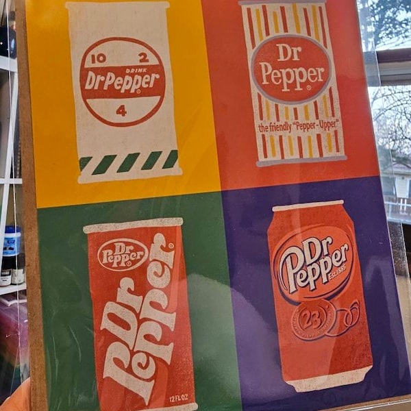 Dr. Pepper Soda Can Evolution Illustration | Vintage Pop Art Packaged ...