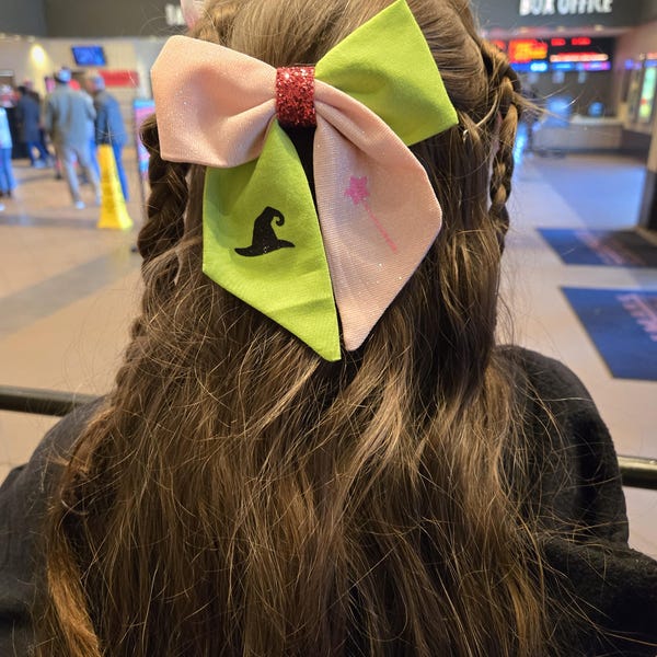 Wicked Witch Hair Bow, Green Witch Hair Clip, Green and Pink Fabric ...
