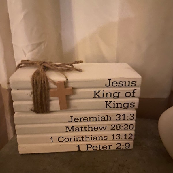 Farmhouse Wood Book Stack: Jesus King of Kings Rustic Decor - Etsy