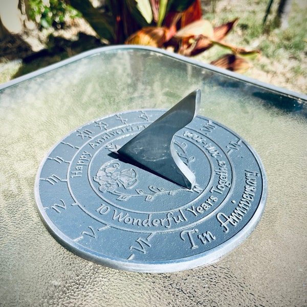 10th Tin Wedding Anniversary Sundial Gift. Great Gift for Him, Her ...