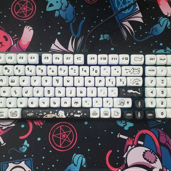 Coconut Milk Keycap Set, SOA Profile, Cute Art, PBT, Cherry MX Stem ...