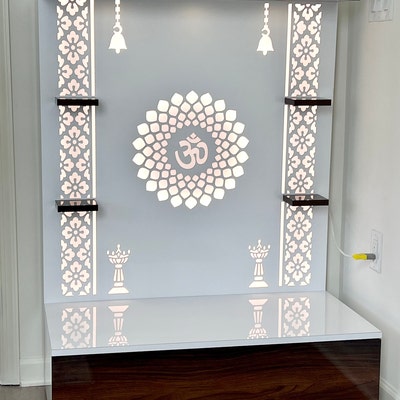 Templehub Wooden Texture Temple Mandir With Drawer and LED Lights ...