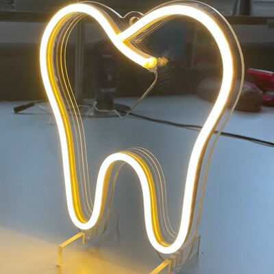 Tooth Neon Sign White Tooth LED Neon Medicine LED Light Dentist Night ...