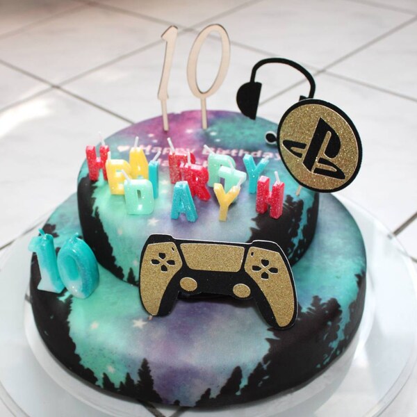 Gaming PS5 Themed Cake Topper Set Controller, Headset, Logo - All ...