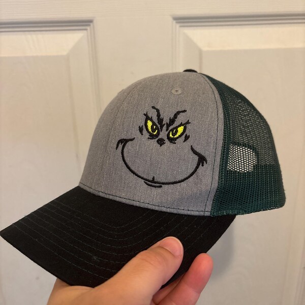 Grinch Embroidered Hat • Grinch Trucker Cap • Christmas Grinch Face Hat ...