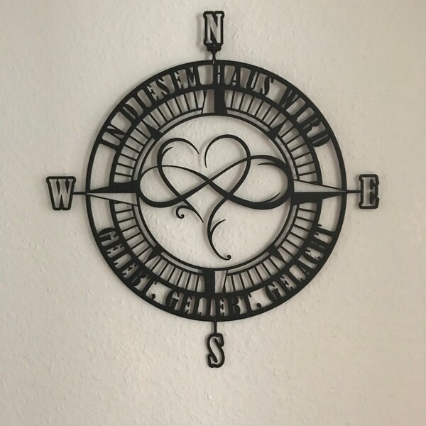 Personalized Infinity Heart Compass Sign , Outdoor Home Decor , Metal ...
