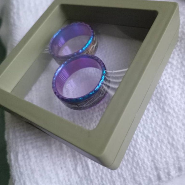 Lightning Glow Ring, Hammer Texture Ring, Titanium Wood Glow Ring, Mens ...