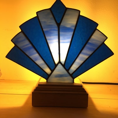 Art Deco Style Stained Glass Fan Lamp Tiffany Table Lamp Handmade in ...