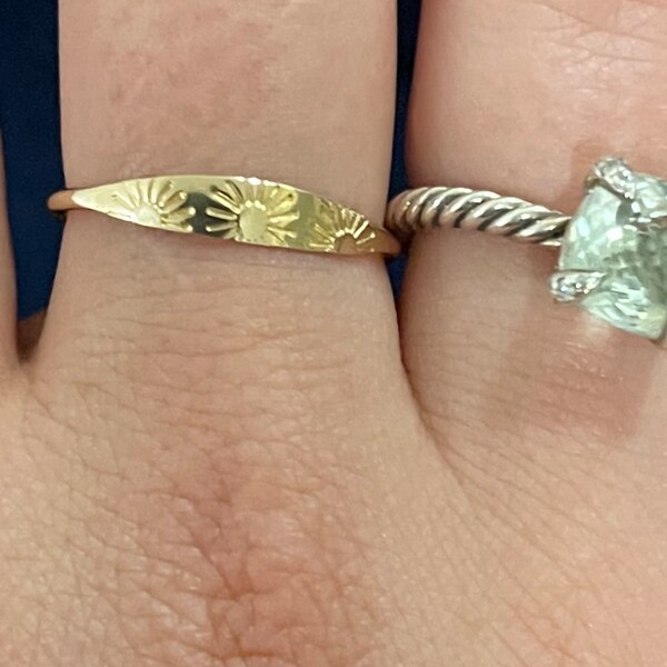 Original Solid Gold Sun Ring- Hand Stamped- Three Suns- Dainty Sunrise ...