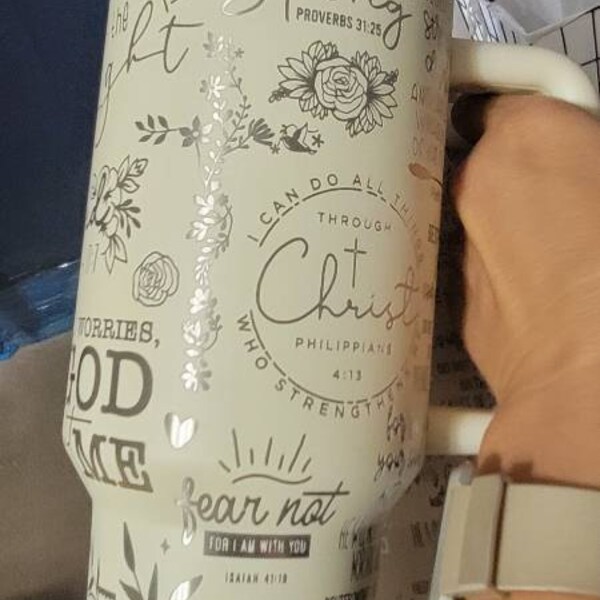 Bible Verses Engraved Tumbler | Cup Holder Friendly Travel Mug | Vacuum ...