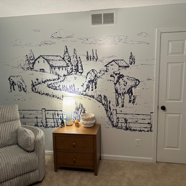 Farm Animal Mural Wallpaper, Barnyard Large Wall Mural Print ...