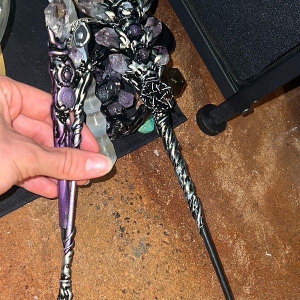 Amethyst Moon Wand, Handmade Wand, Amethyst Wand, Witch Wand, Crystal ...