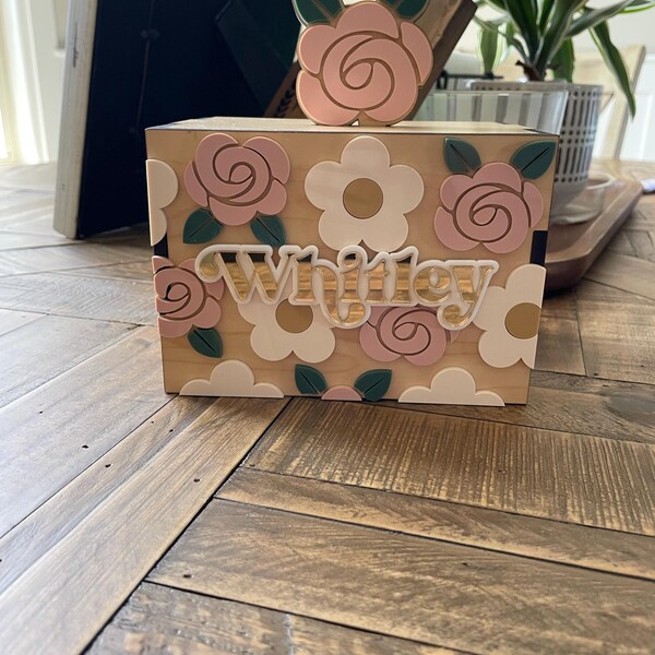 Personalized Flower Piggy Bank: Maple Wood Coin Bank, Baby Girl Gift - Etsy